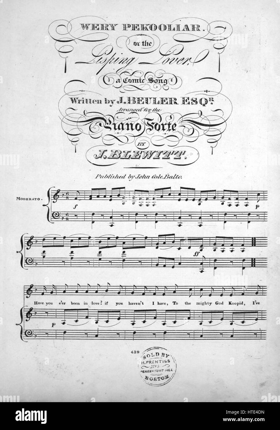 Sheet music cover image of the song 'Wery Pekooliar, or, The Lisping ...