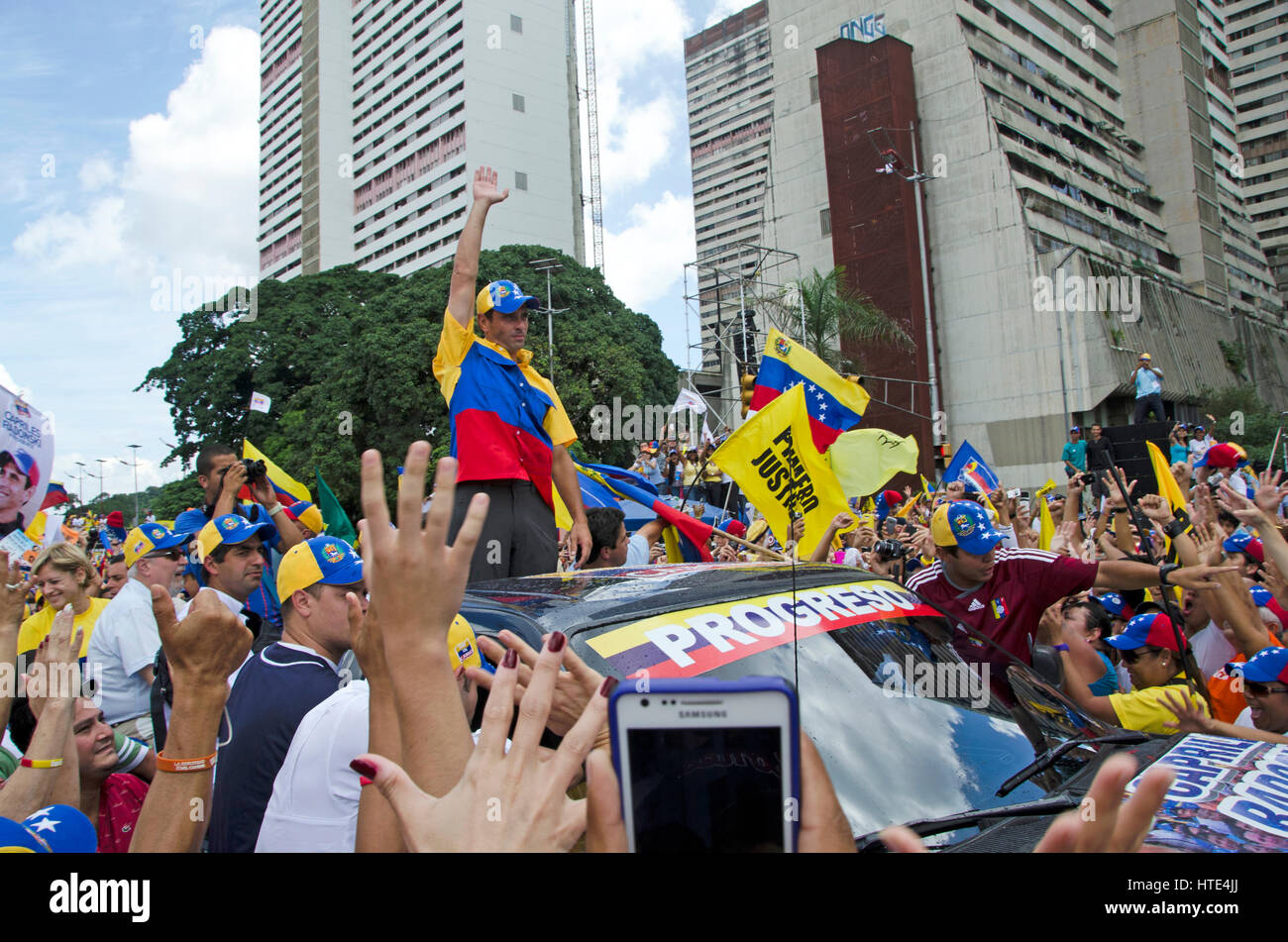 The opposition candidate Henrique Capriles Radonski attends a massive ...