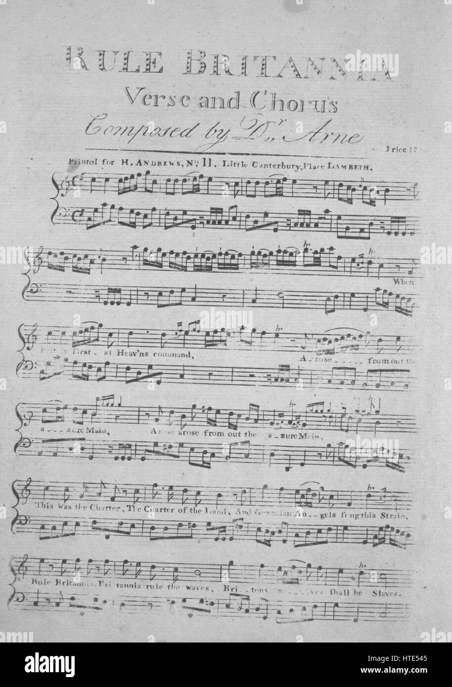 Sheet music cover image of the song 'Rule Britannia Verse and Chorus ...