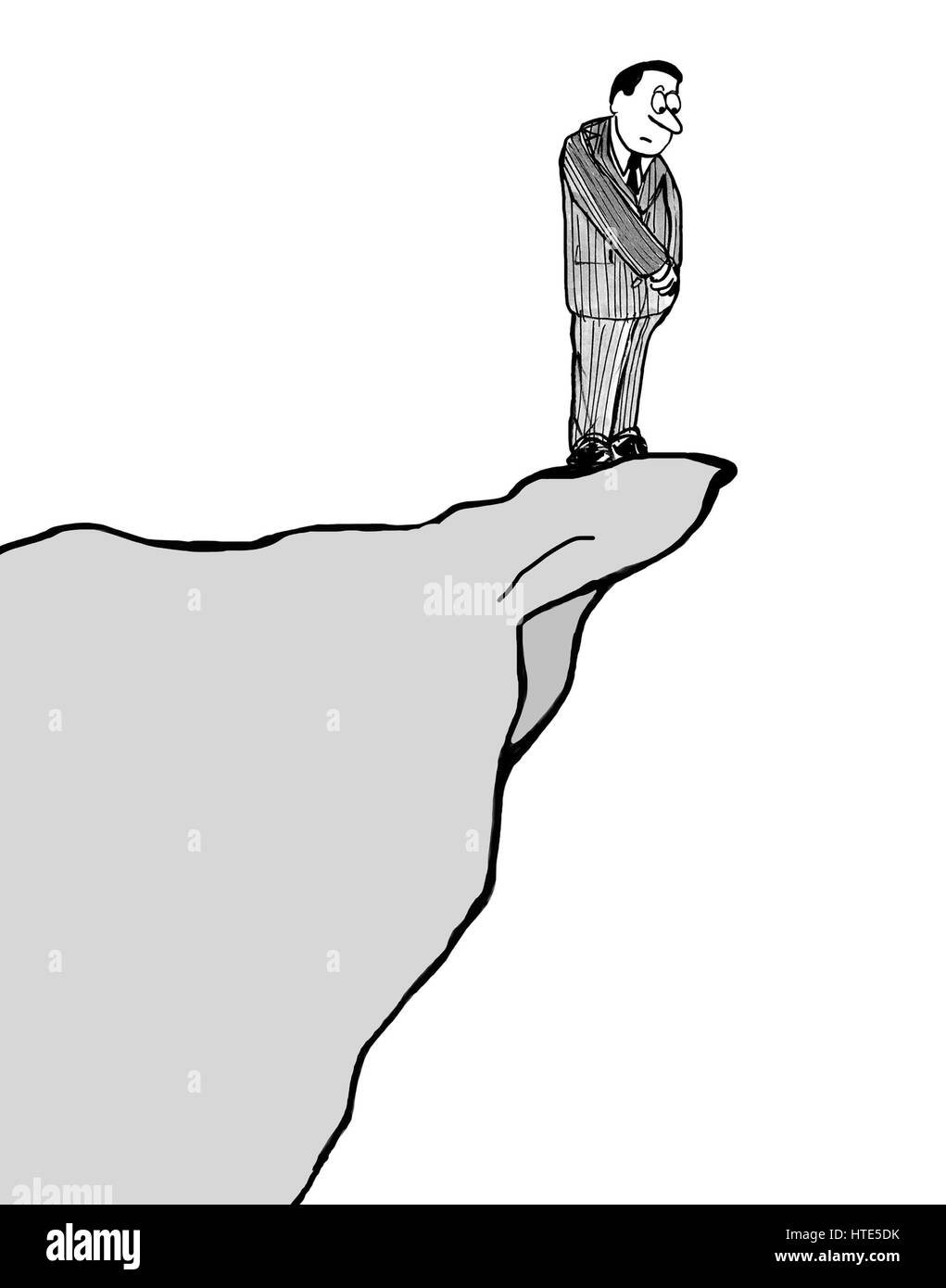 Business illustration showing concerned man looking off from edge of ...