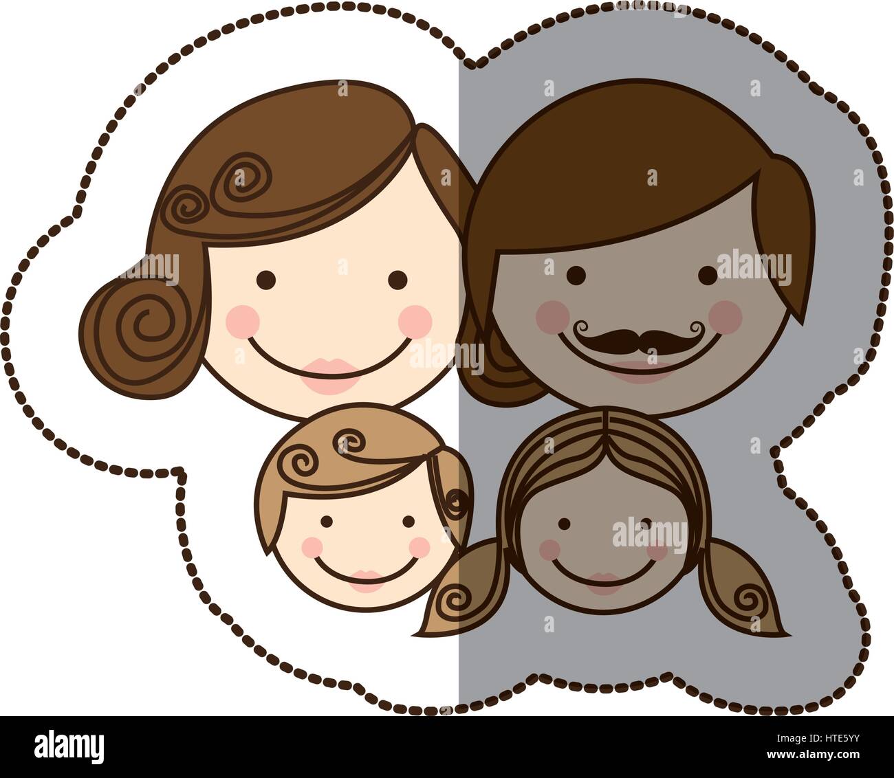sticker front view colorful silhouette cartoon family faces Stock ...