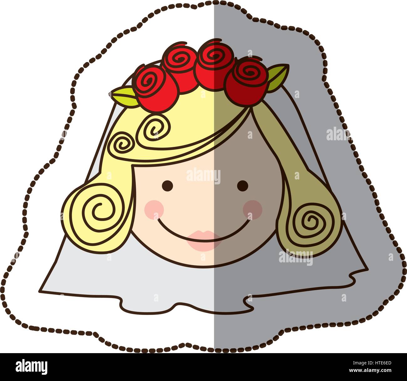 sticker colorful silhouette cartoon face bride with veil Stock Vector ...