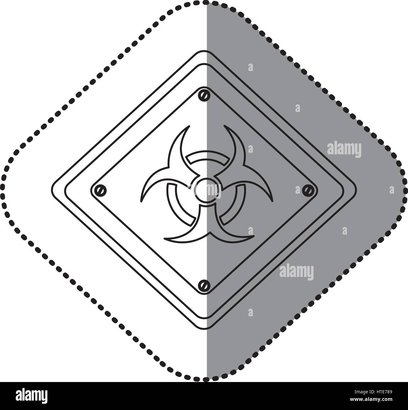 monochrome silhouette sticker with square plate of biohazard symbol ...
