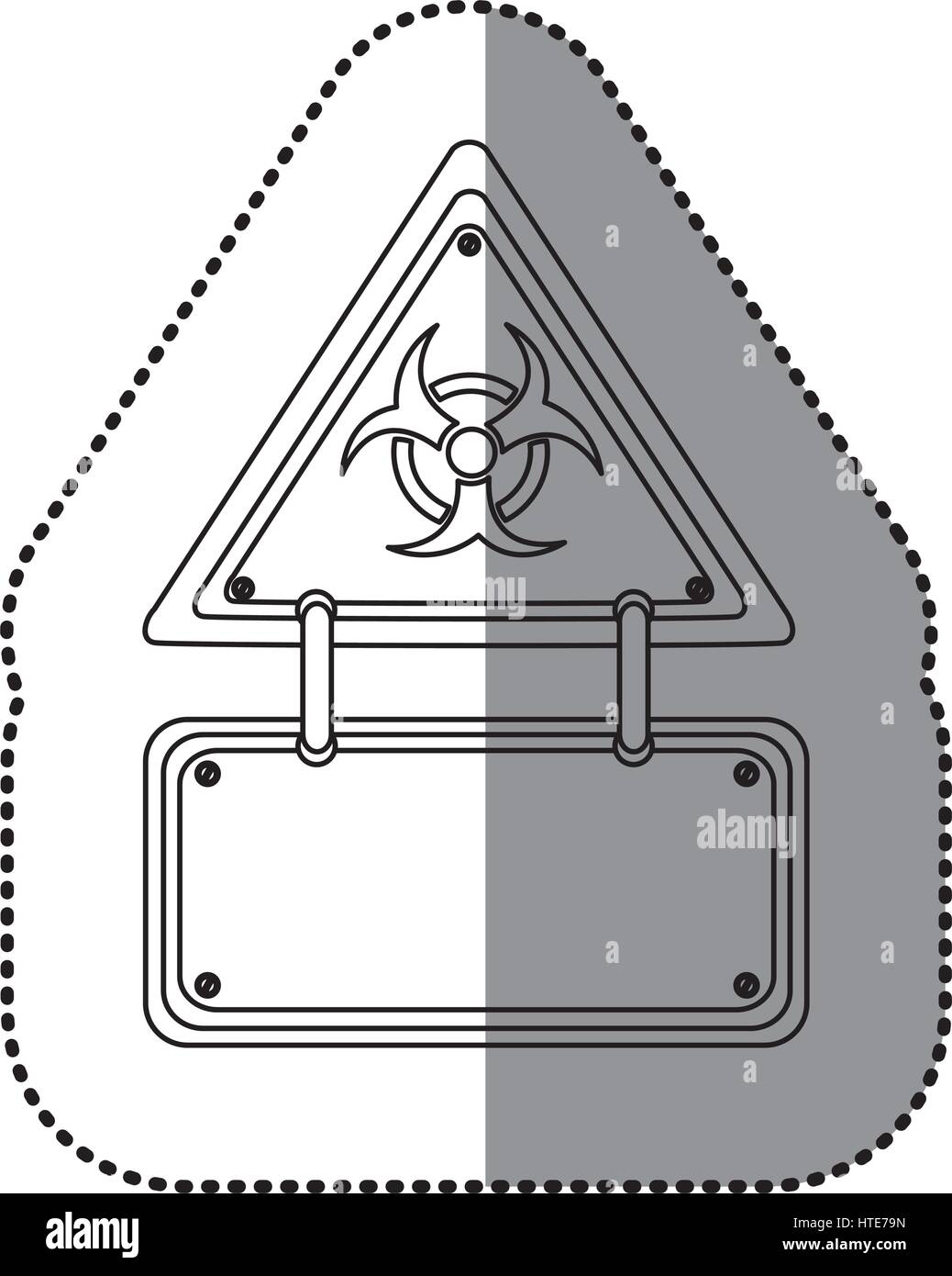 monochrome silhouette sticker with warning triangle of biohazard symbol ...