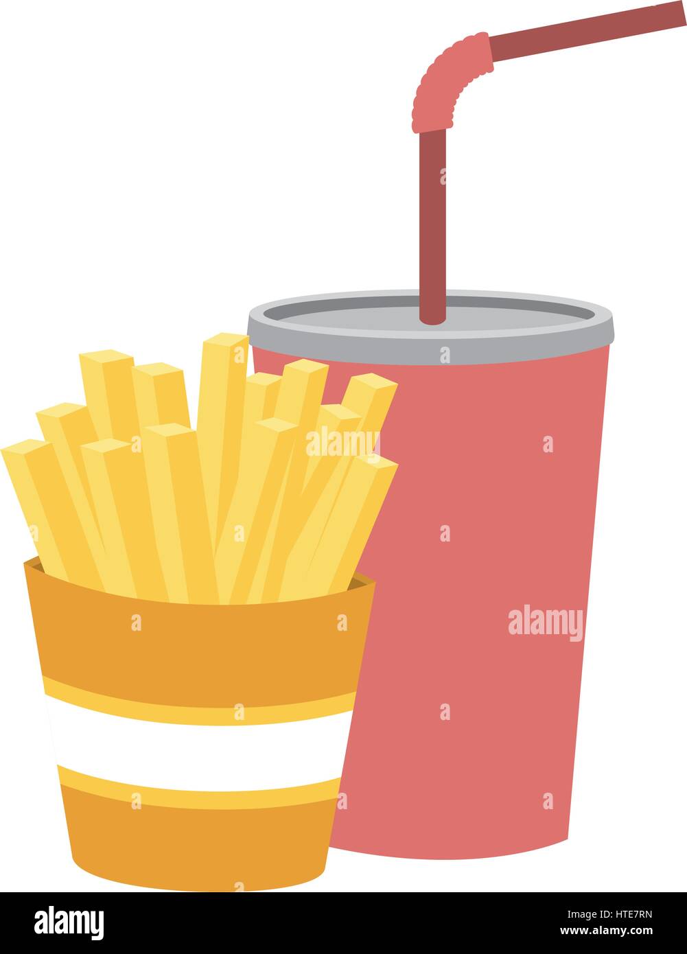 colorful silhouette of soda with straw and french fries Stock Vector ...