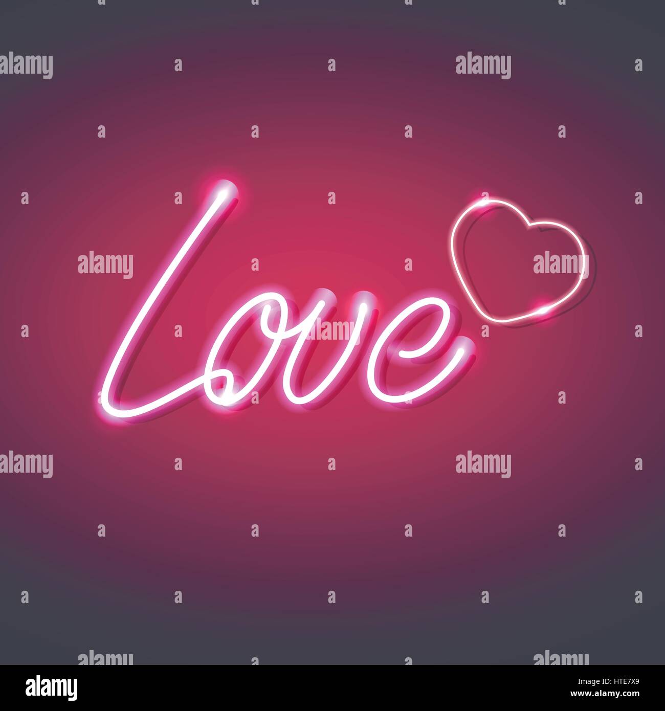 Bright neon inscription Love with heart symbol on pink background ...