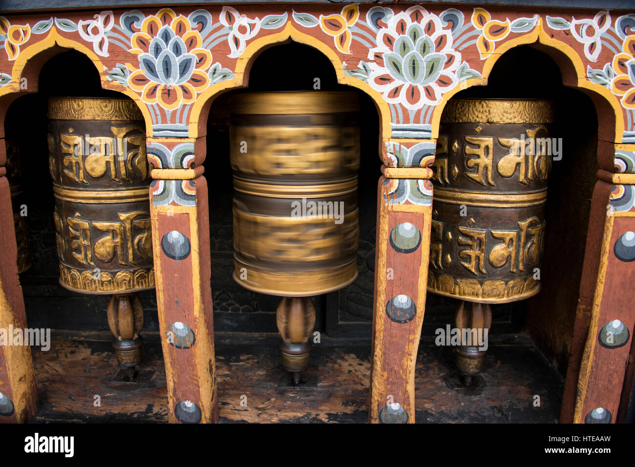 Bhutan, Thimphu. Chong gia ca temple, traditional orante Buddhist ...