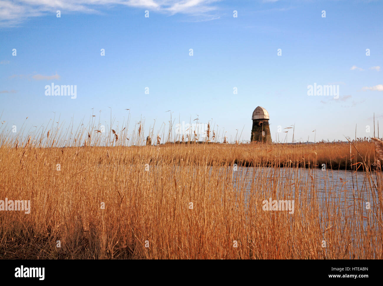 A view of the derelict Runham Swim Drainage Mill by the River Bure on ...