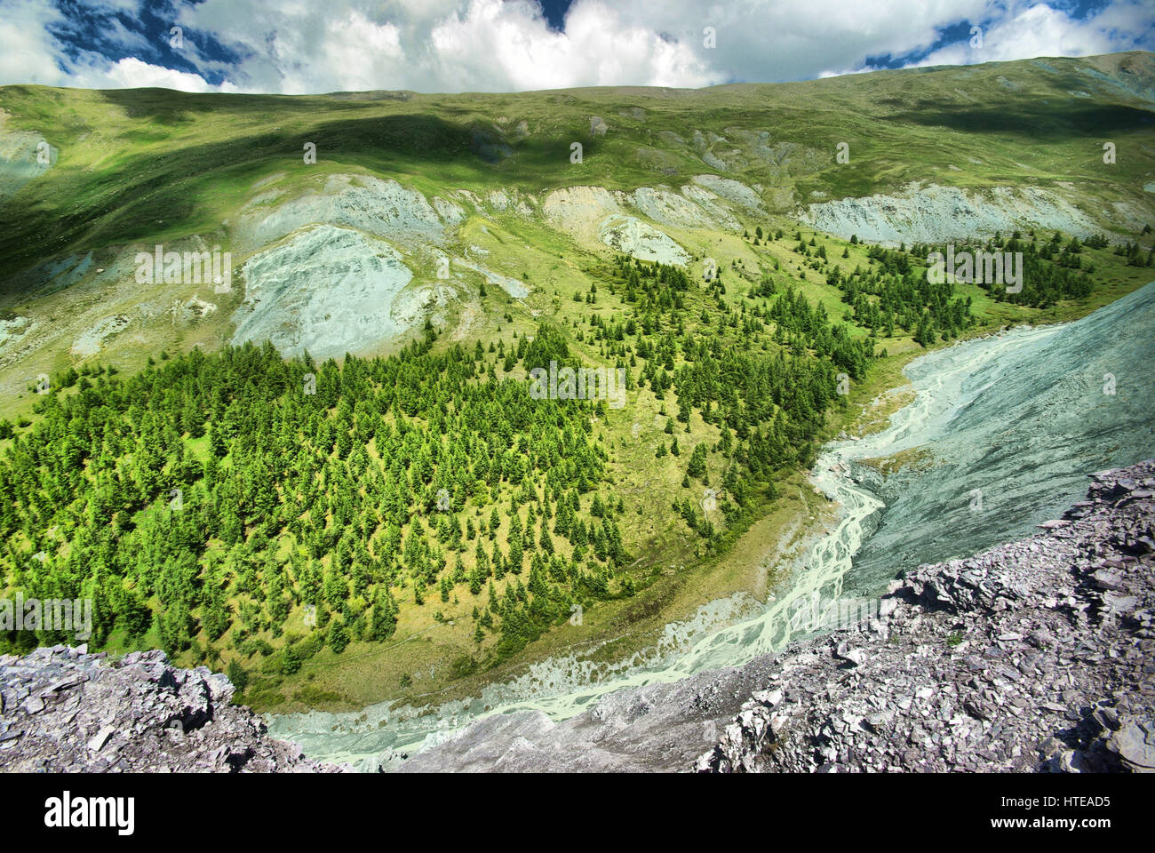 The mountain river in the mountains. Current through the gorge the ...