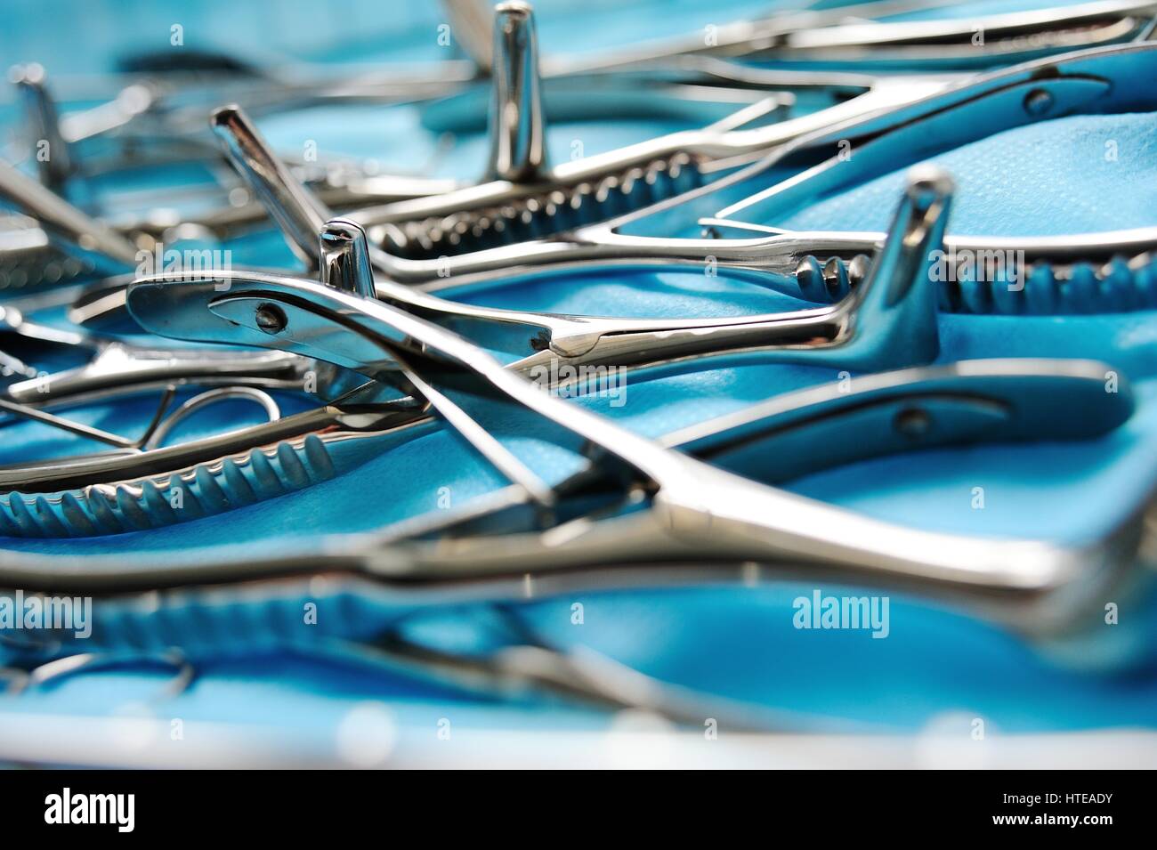 ENT Instruments closeup - nasal mirror, probes, cannulas for washing ...