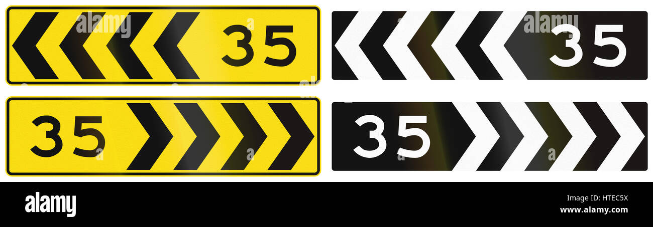 A collection of New Zealand road signs - Chevron with advisory speed ...