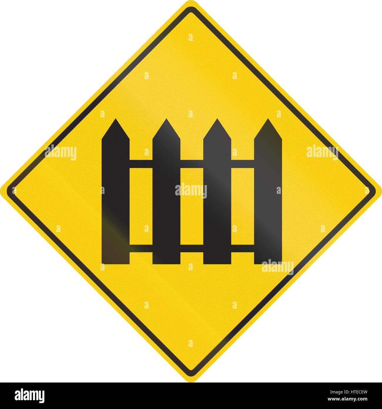 Warning road sign in Thailand - Guarded railroad crossing Stock Photo ...