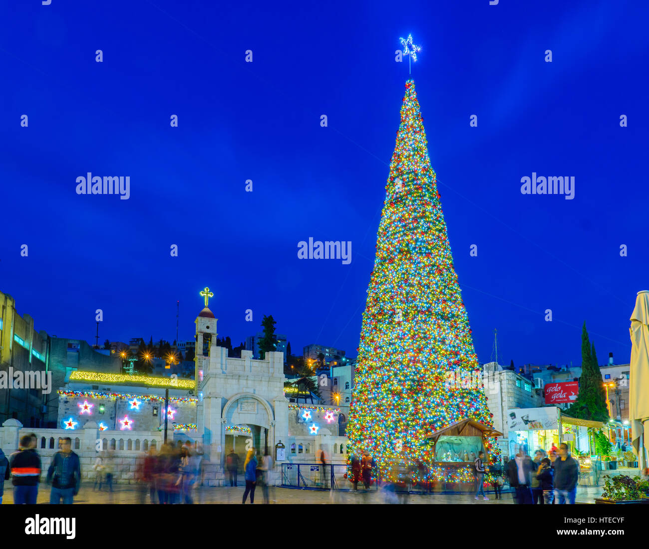 NAZARETH, ISRAEL - DECEMBER 16, 2015: Christmas scene of Mary Well ...