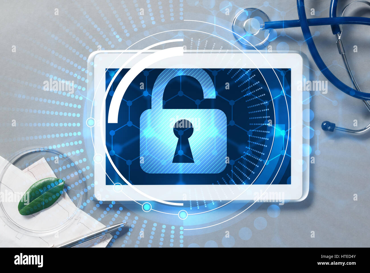 White tablet pc and access security concept on media screen Stock Photo ...