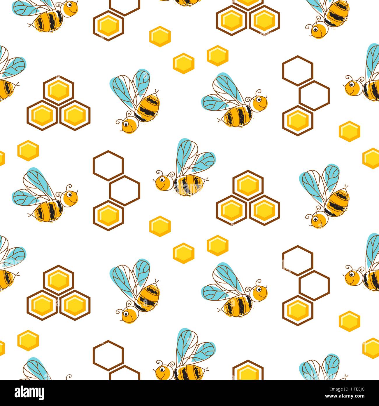 Cute bees and honey comb cells seamless pattern Stock Vector Image ...