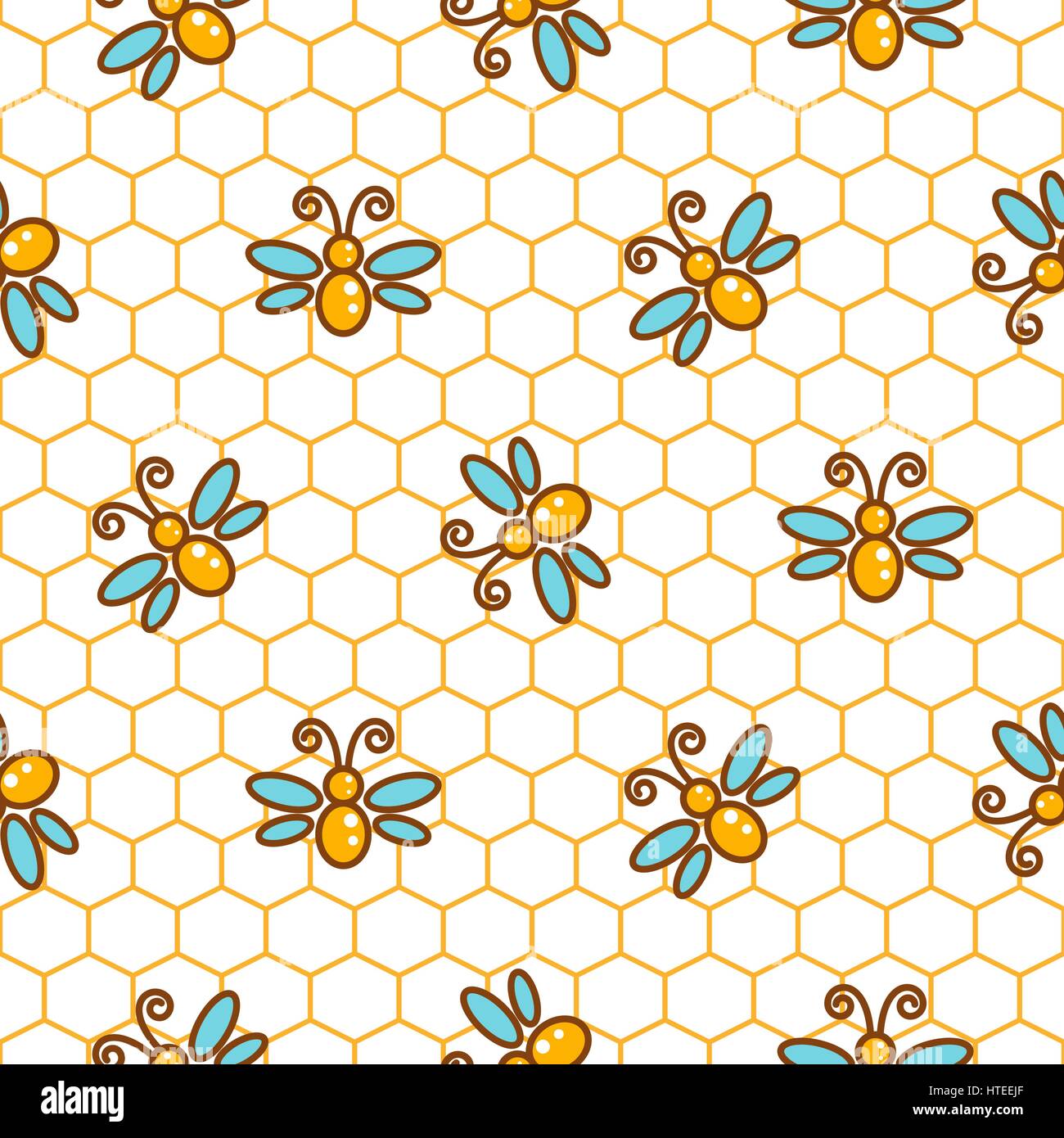 Honeycomb pattern and bees line vector background Stock Vector Image ...