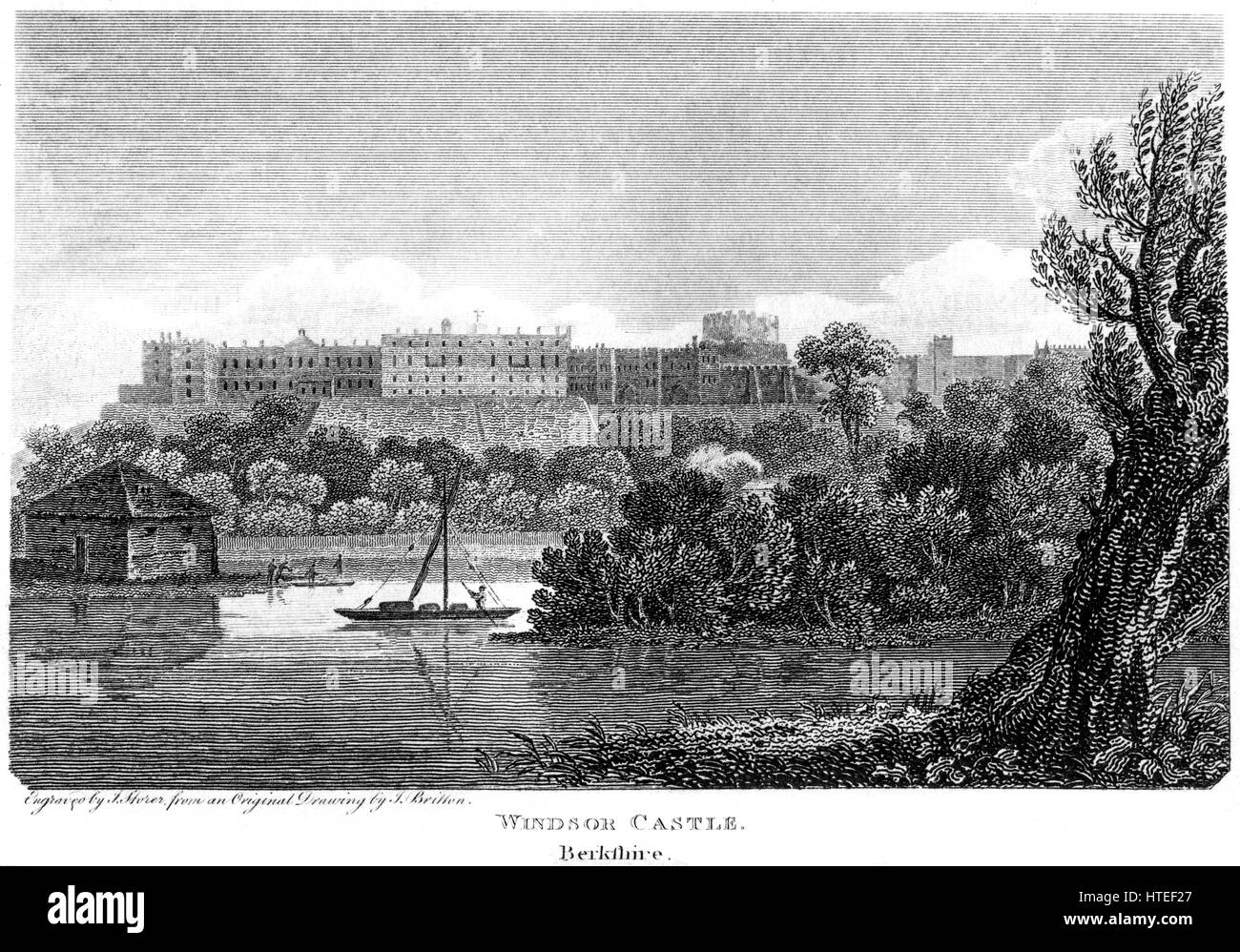 An engraving of Windsor Castle, Berkshire scanned at high resolution ...