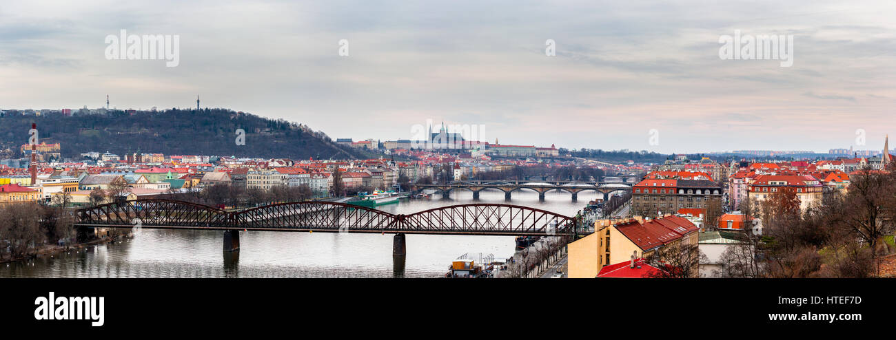 View of the most important bridges in Prague: Charles bridge, Palace ...