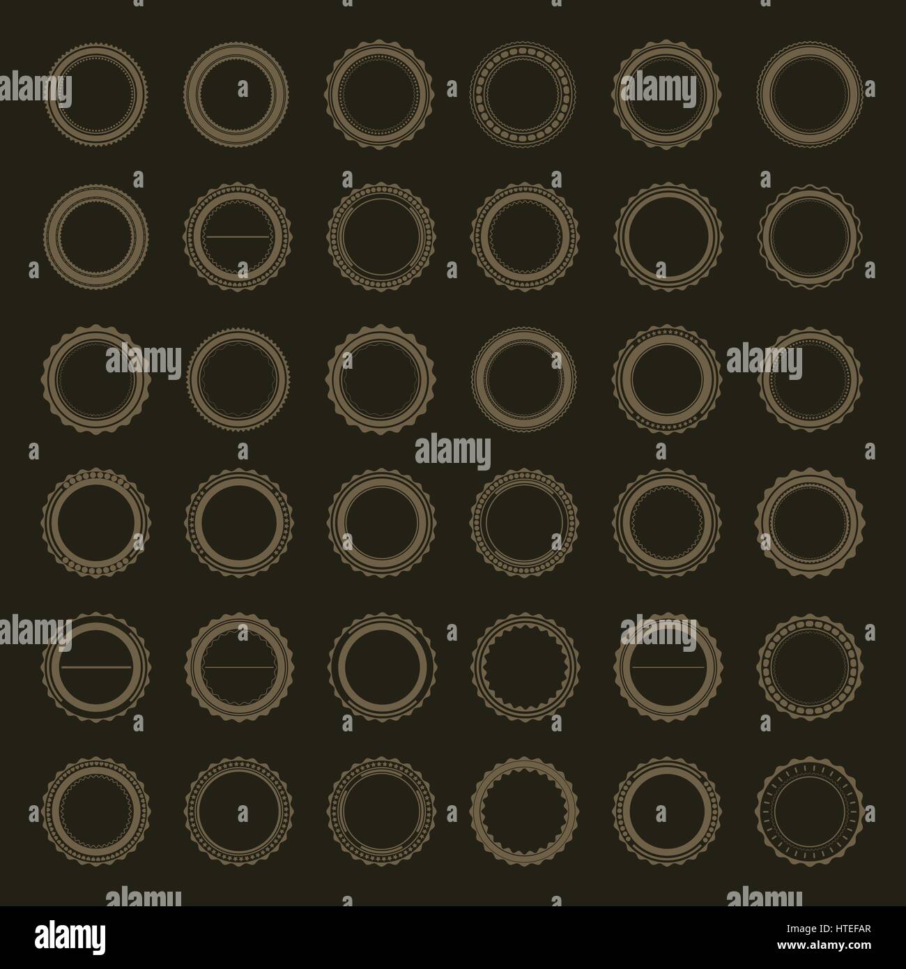 Set of thirty-six round emblems in retro style, vector illustration ...