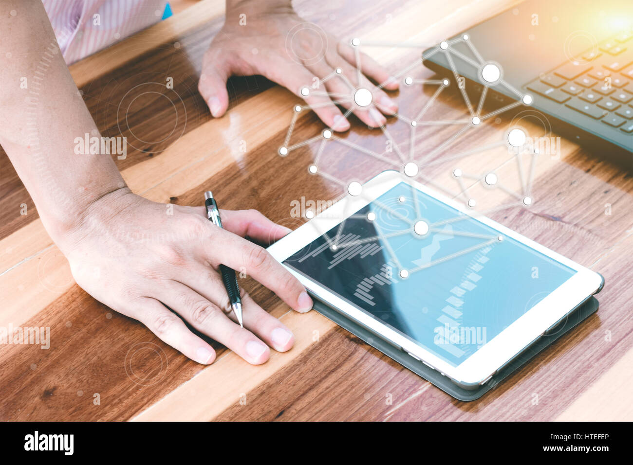 business technology concept,Business people hands use tablet connection ...