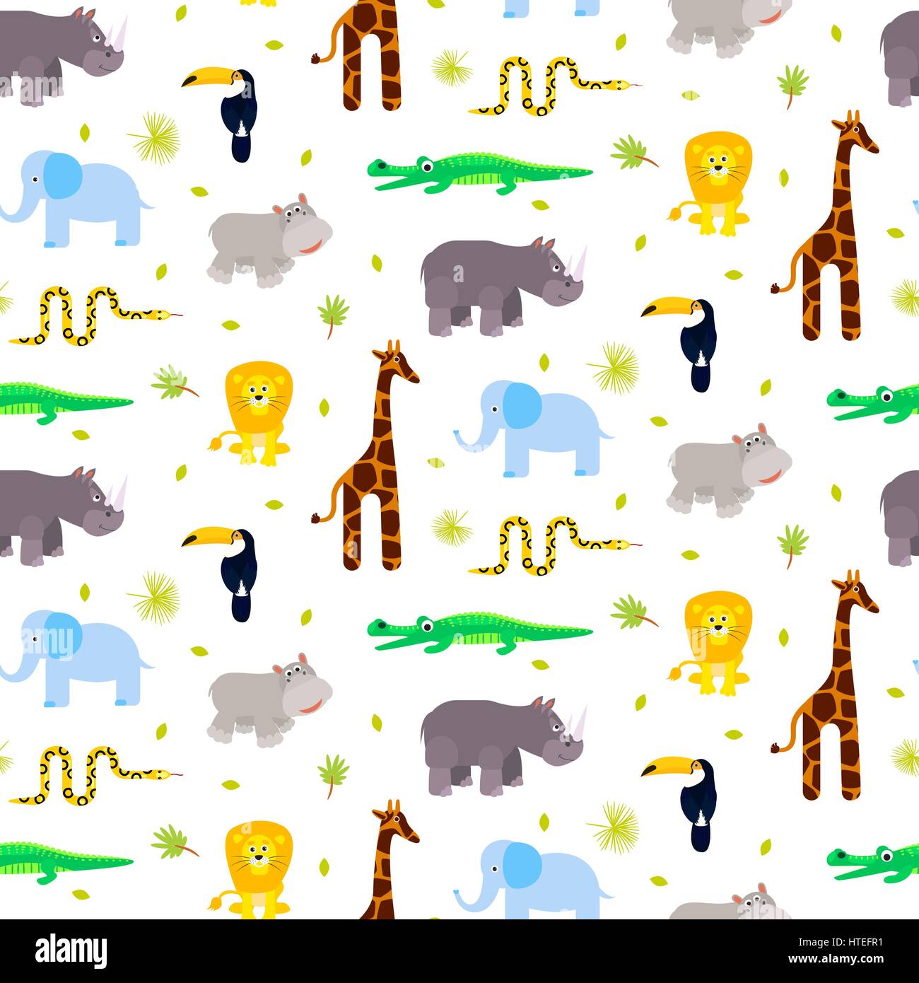 Zoo animals kid seamless pattern vector. Giraffe, lion, rhino ...