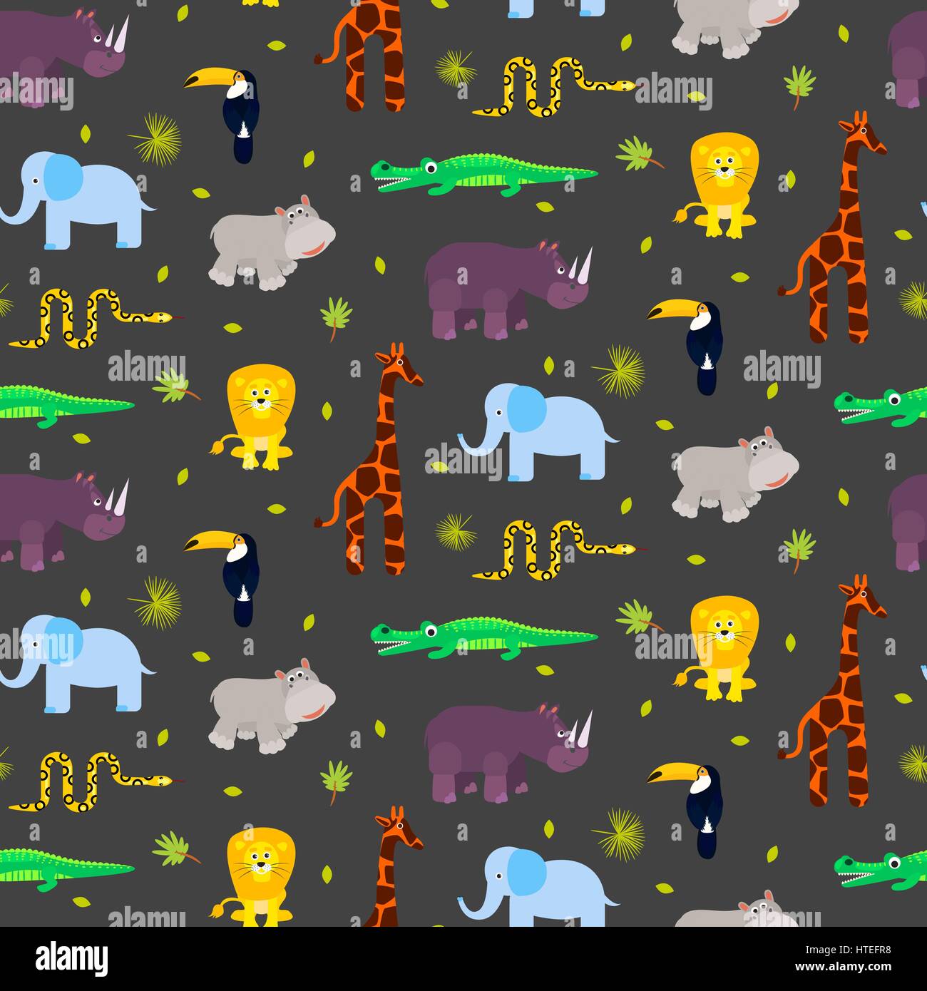 Zoo animals kid seamless pattern vector. Giraffe, lion, rhino ...