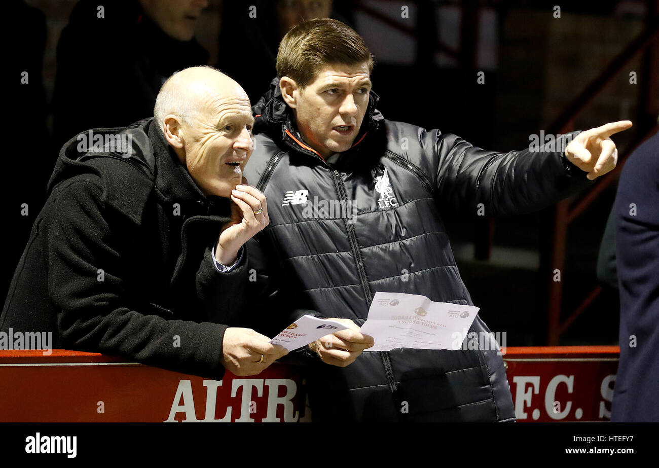 Liverpool coach Steven Gerrard on the touchline before the U18's match ...