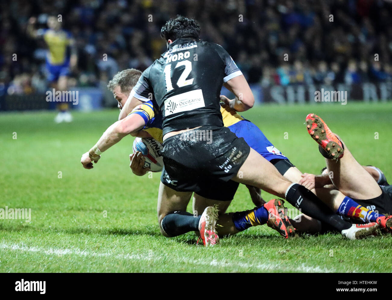 Leeds Rhinos' Adam Cuthbertson scores a try during the Super League ...