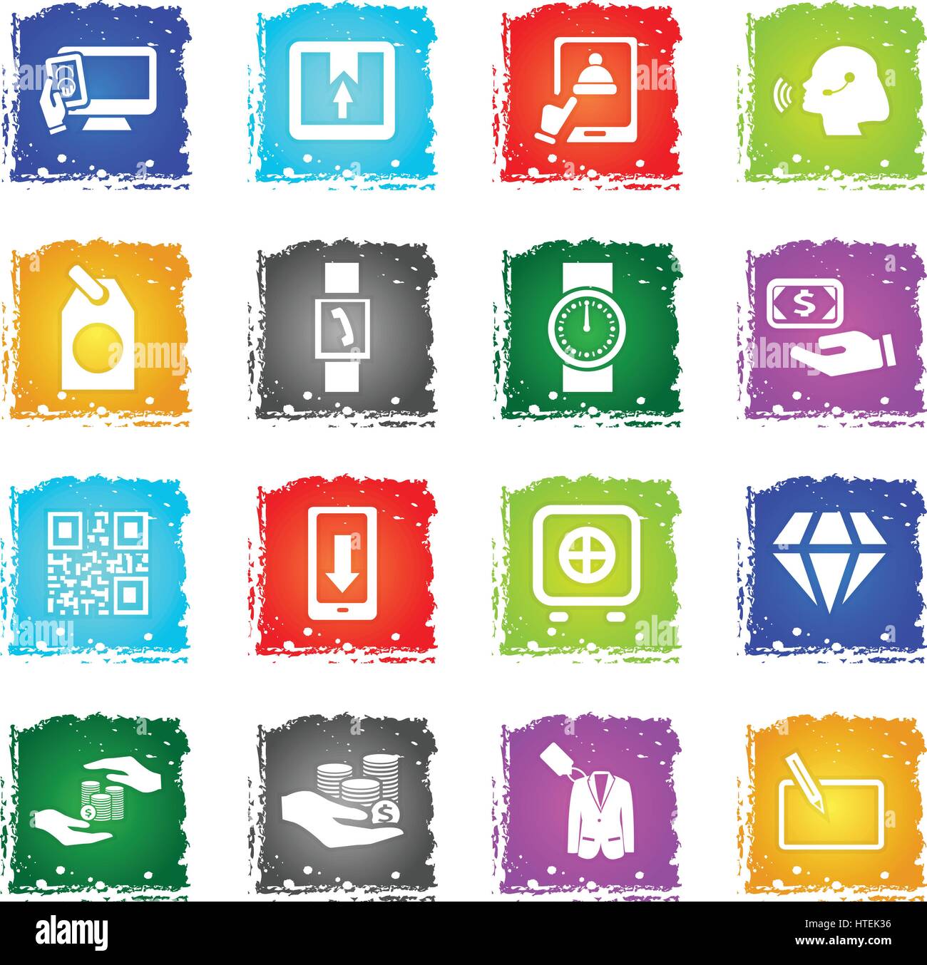 e-commerce vector web icons in grunge style for user interface design ...