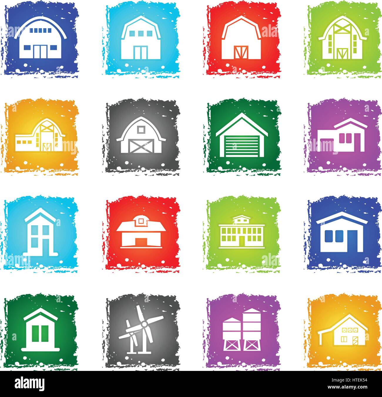 farm building vector web icons in grunge style for user interface ...