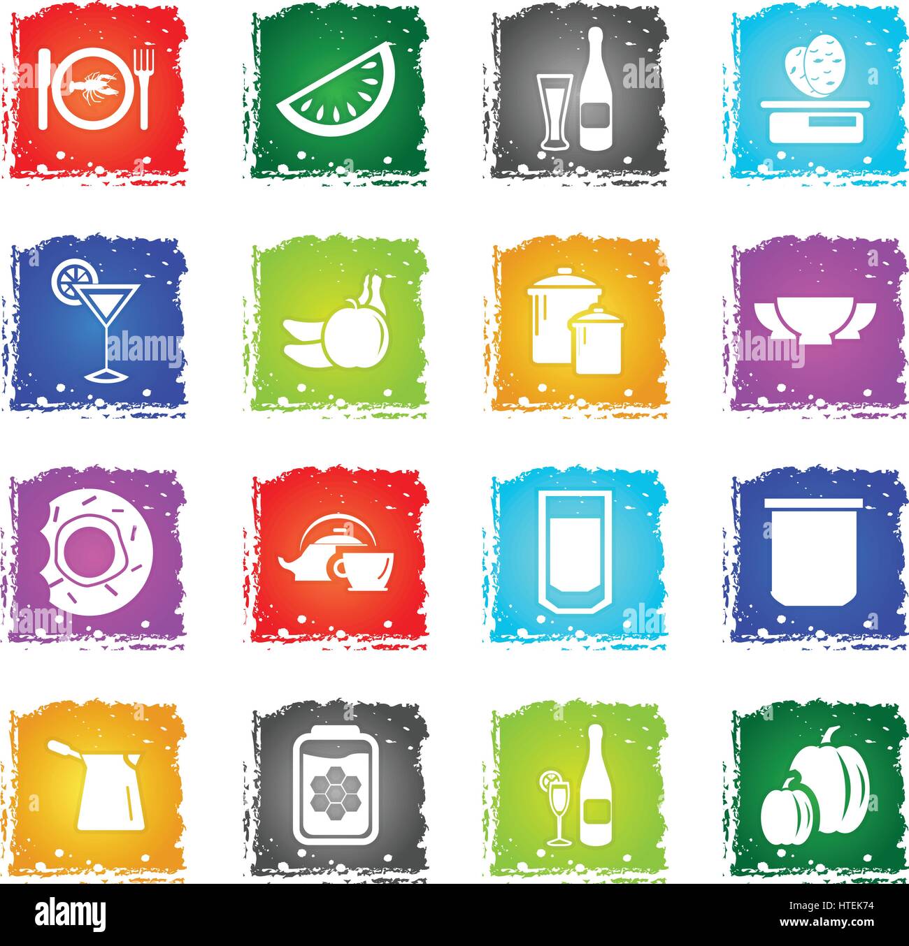 food and kitchen web icons in grunge style for user interface design ...