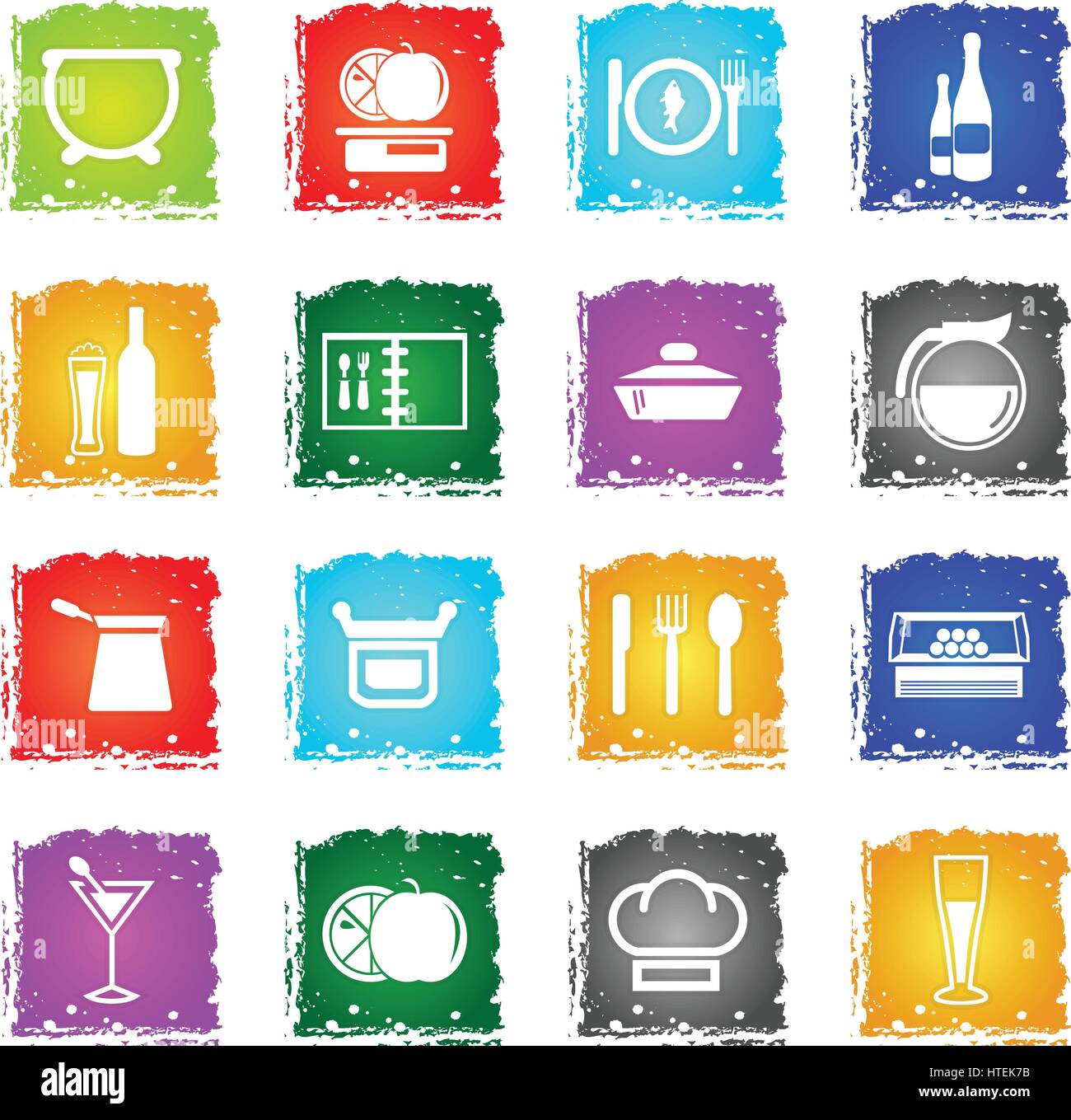 food and kitchen web icons in grunge style for user interface design ...