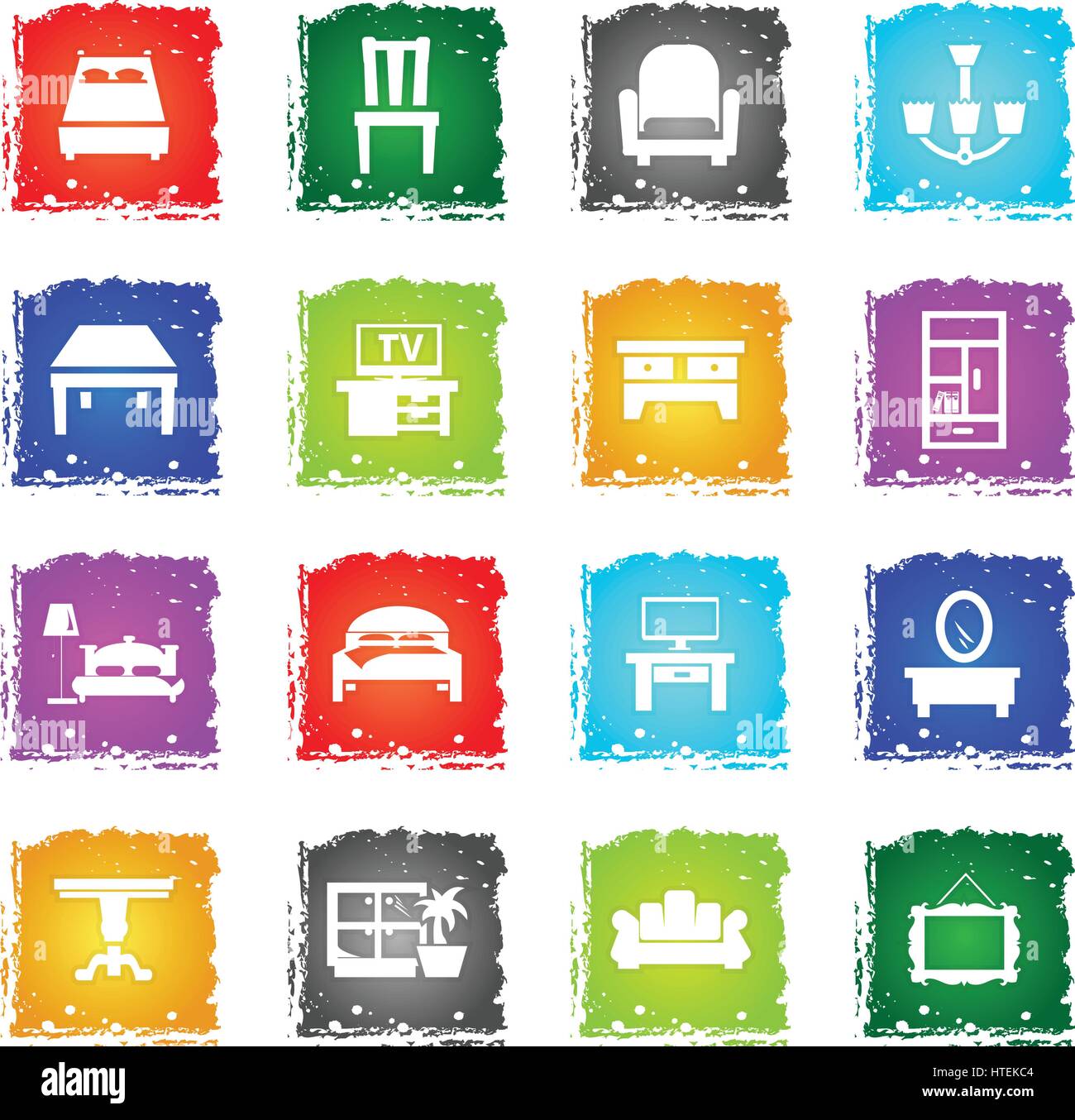 furniture vector web icons in grunge style for user interface design ...