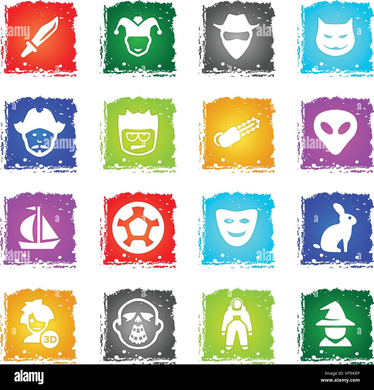 cinema genres vector web icons in grunge style for user interface ...