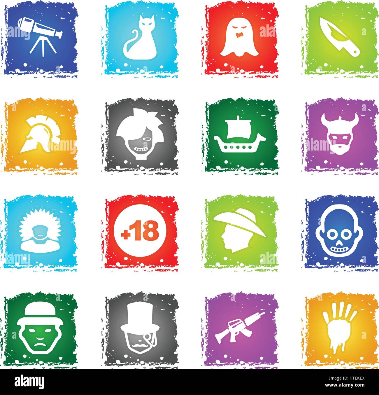 cinema genres vector web icons in grunge style for user interface ...