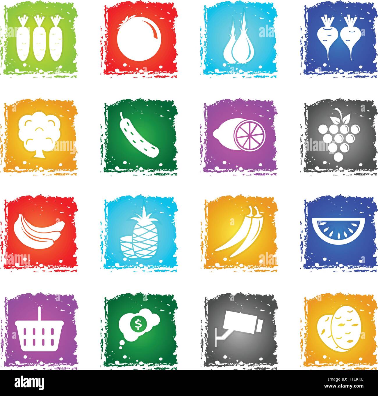 grocery store vector web icons in grunge style for user interface ...