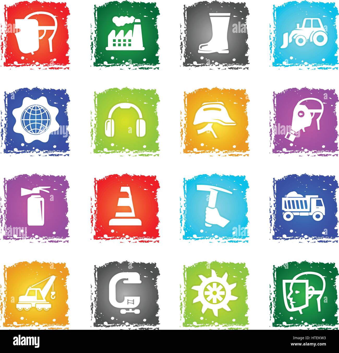 industrial vector web icons in grunge style for user interface design ...