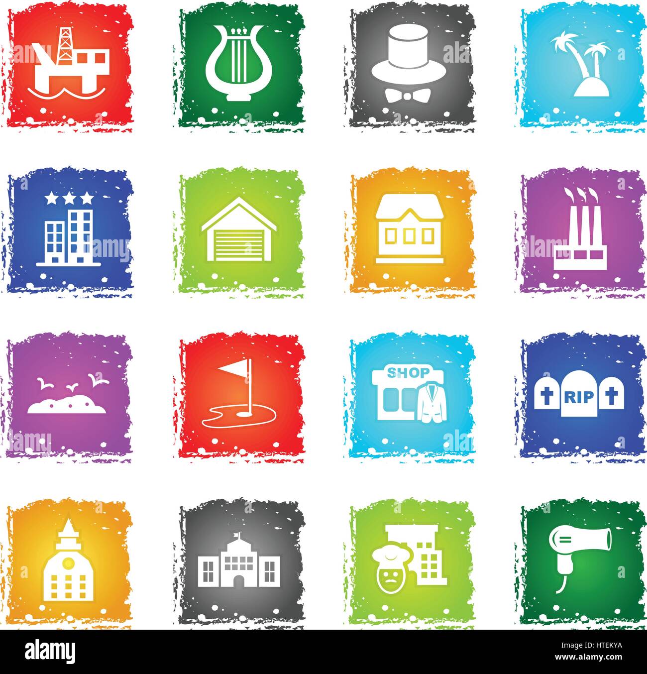 infrastructure vector web icons in grunge style for user interface ...