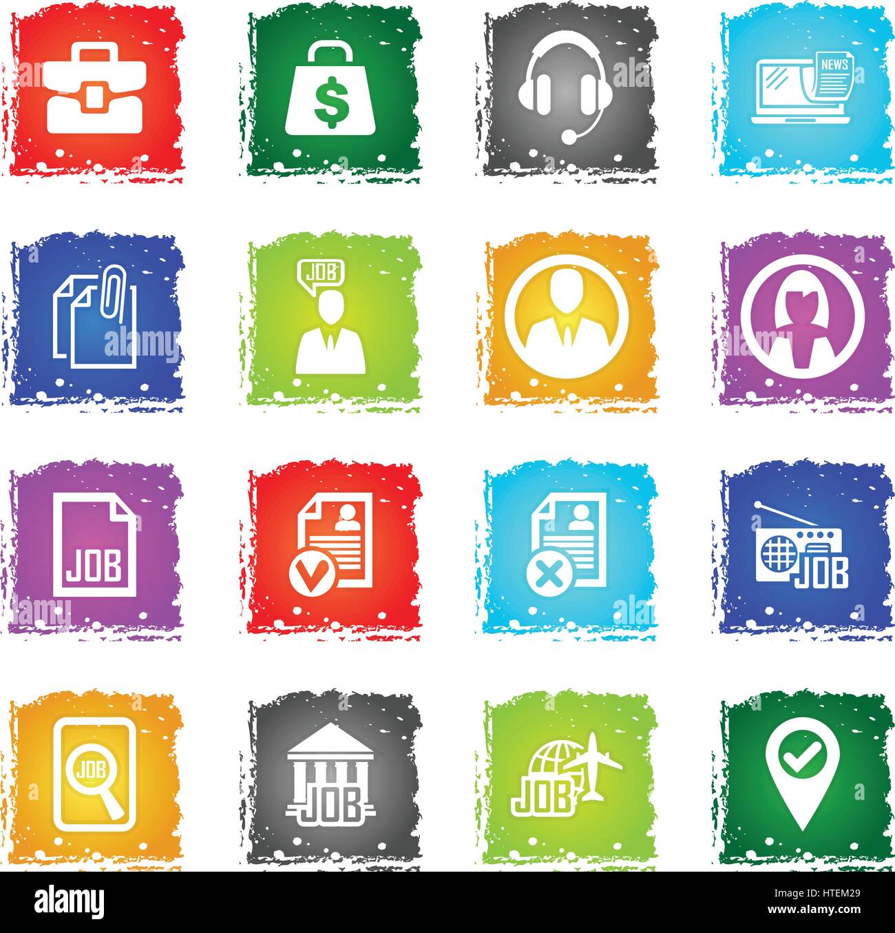 job search vector web icons in grunge style for user interface design ...
