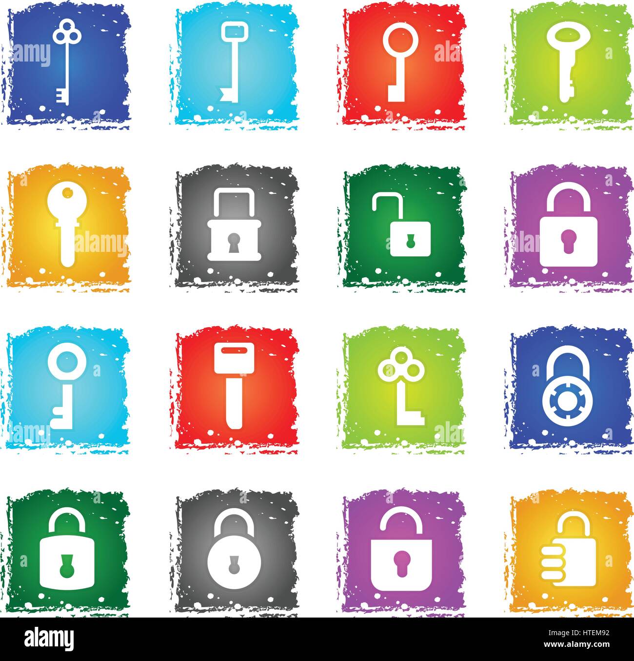 lock and key vector web icons in grunge style for user interface design ...