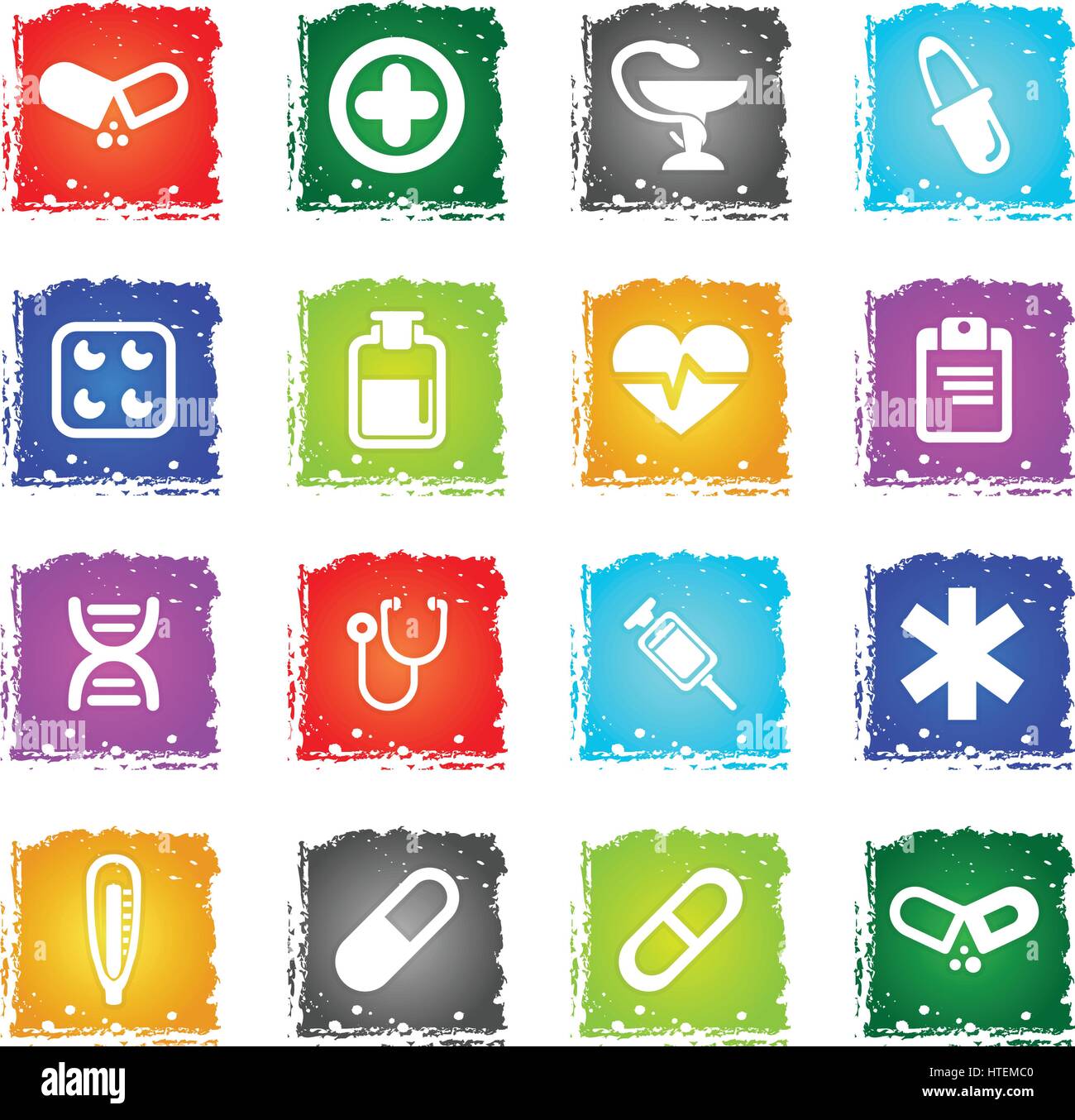 medical vector web icons in grunge style for user interface design ...