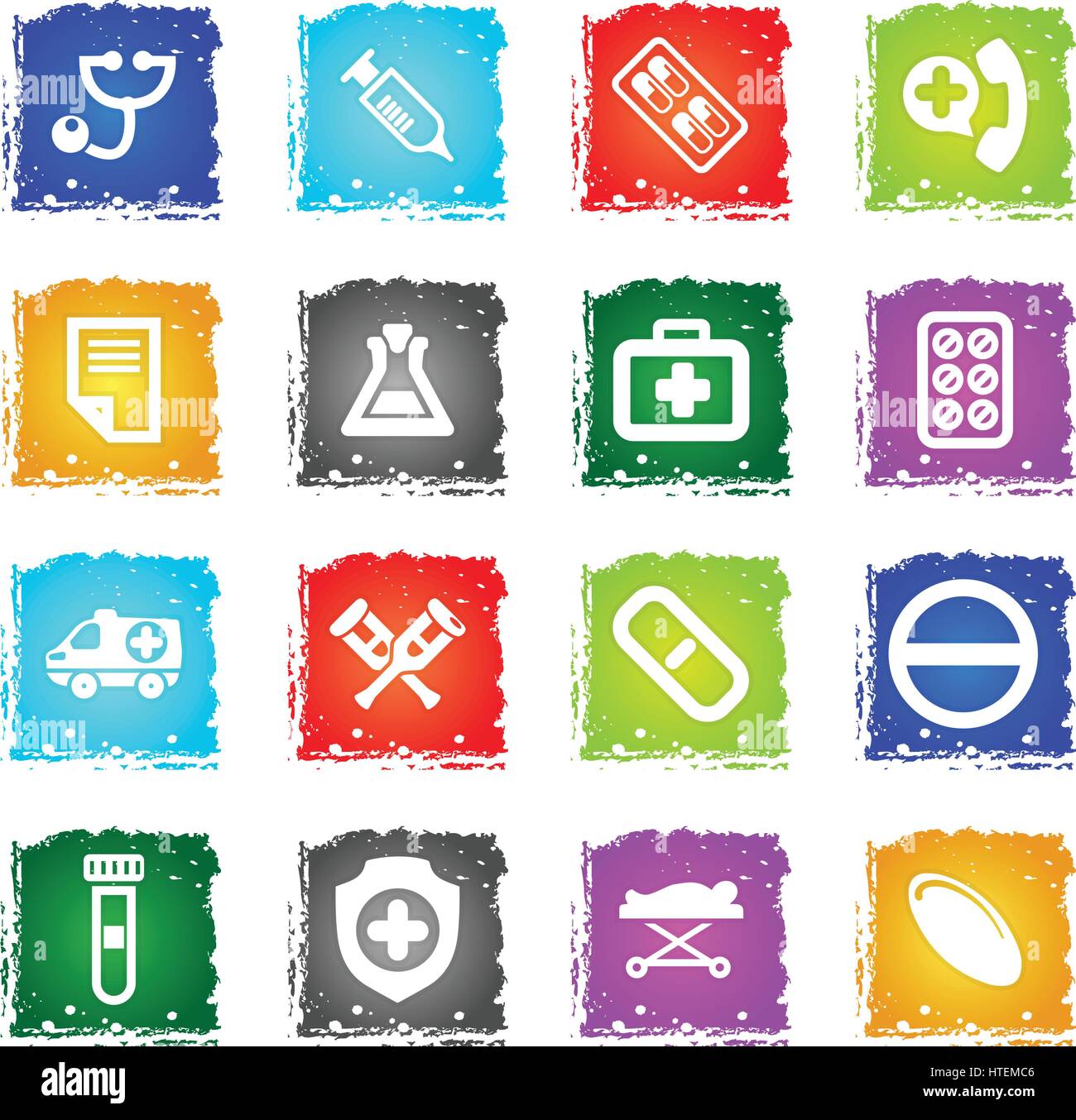 medical vector web icons in grunge style for user interface design ...