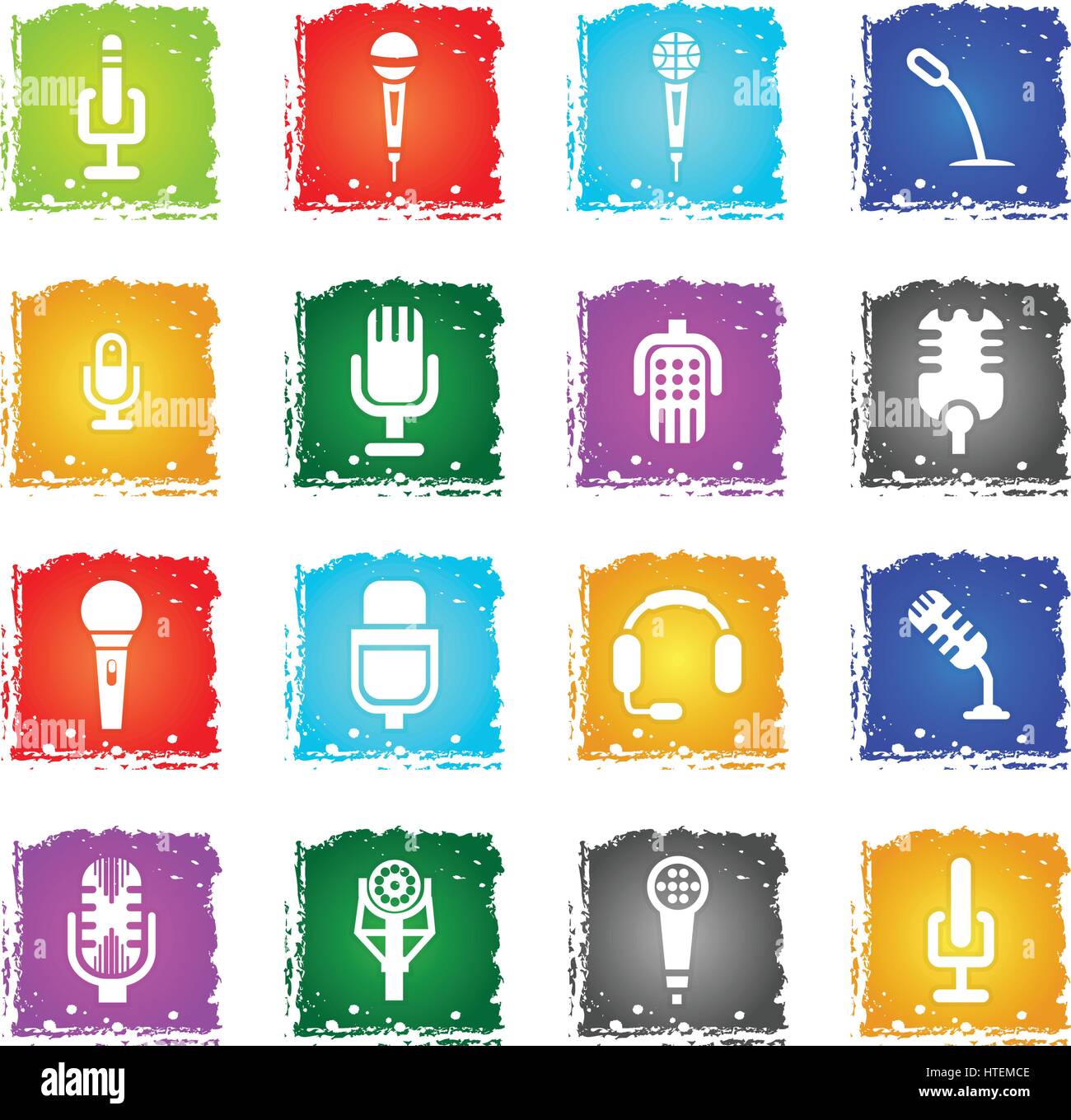 microphone vector web icons in grunge style for user interface design ...