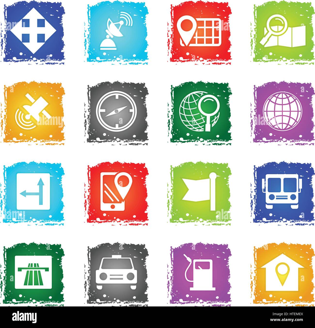 navigation vector web icons in grunge style for user interface design ...
