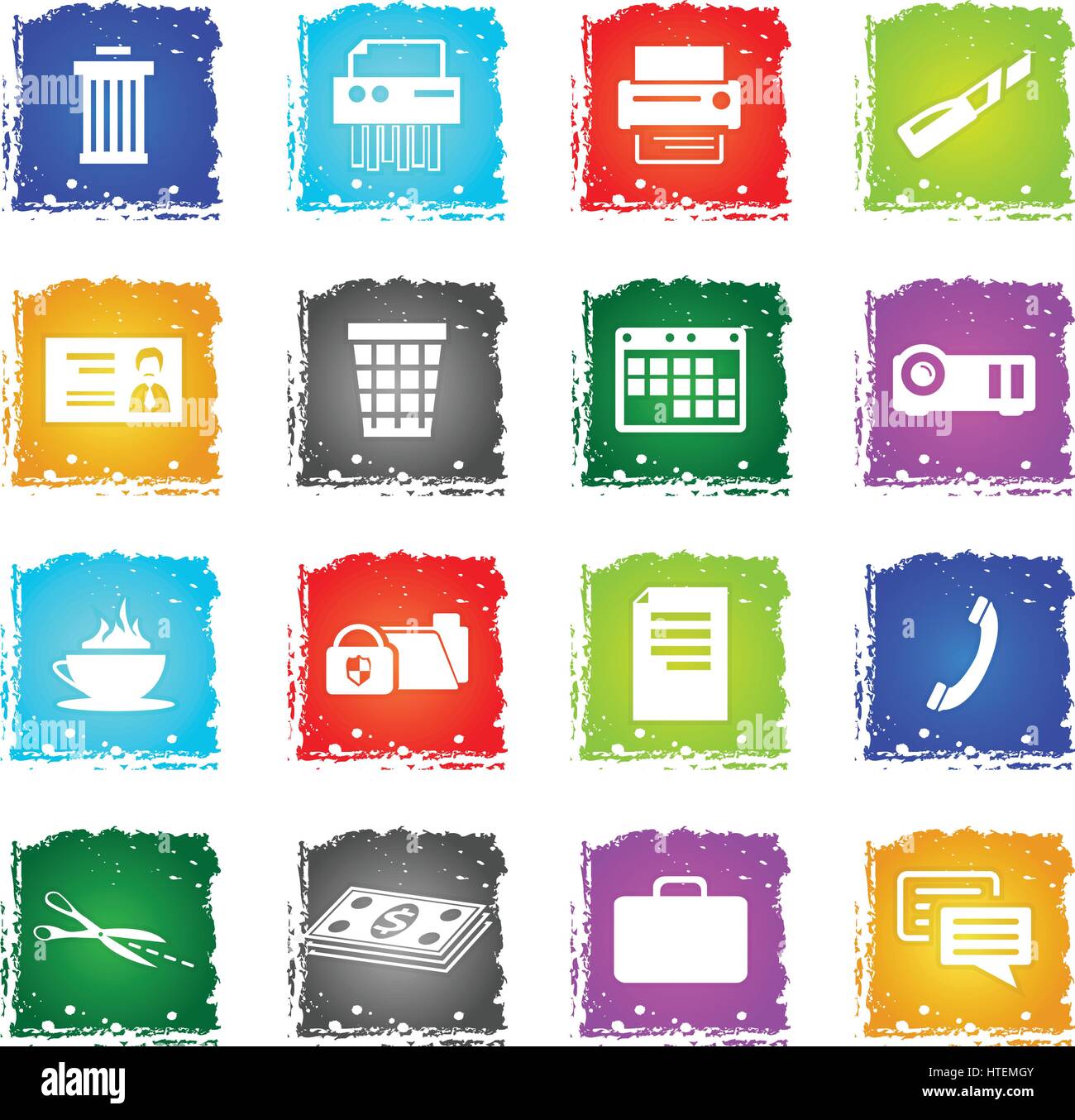 office vector web icons in grunge style for user interface design Stock ...