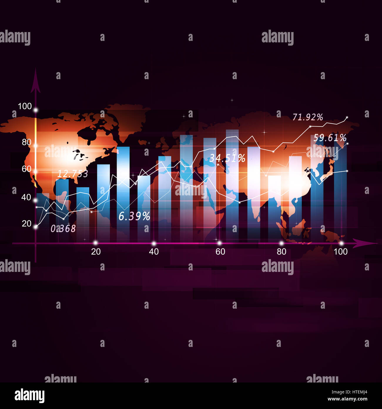 stock finance diagram on world map red business background Stock Photo ...