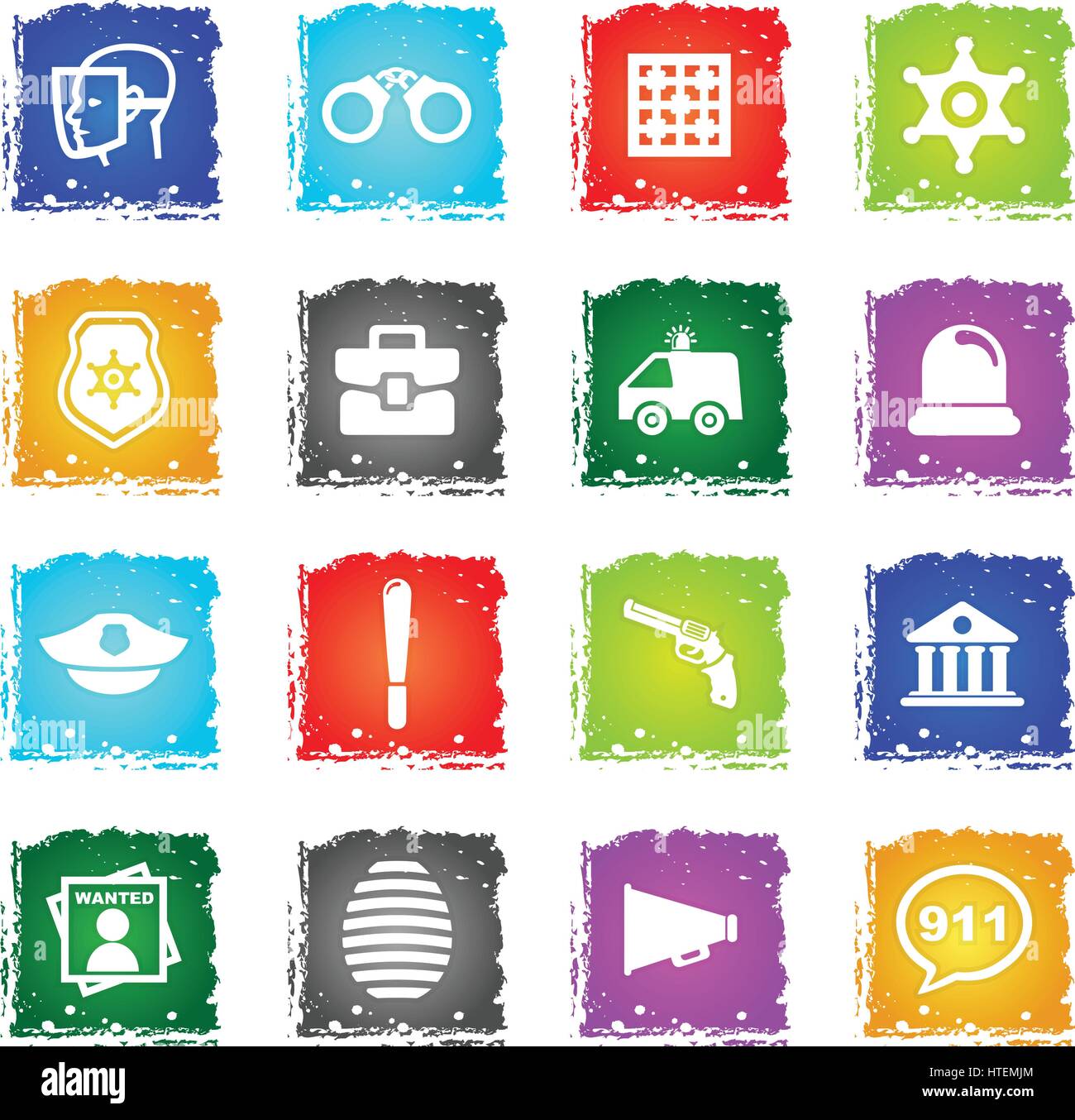 police vector web icons in grunge style for user interface design Stock ...