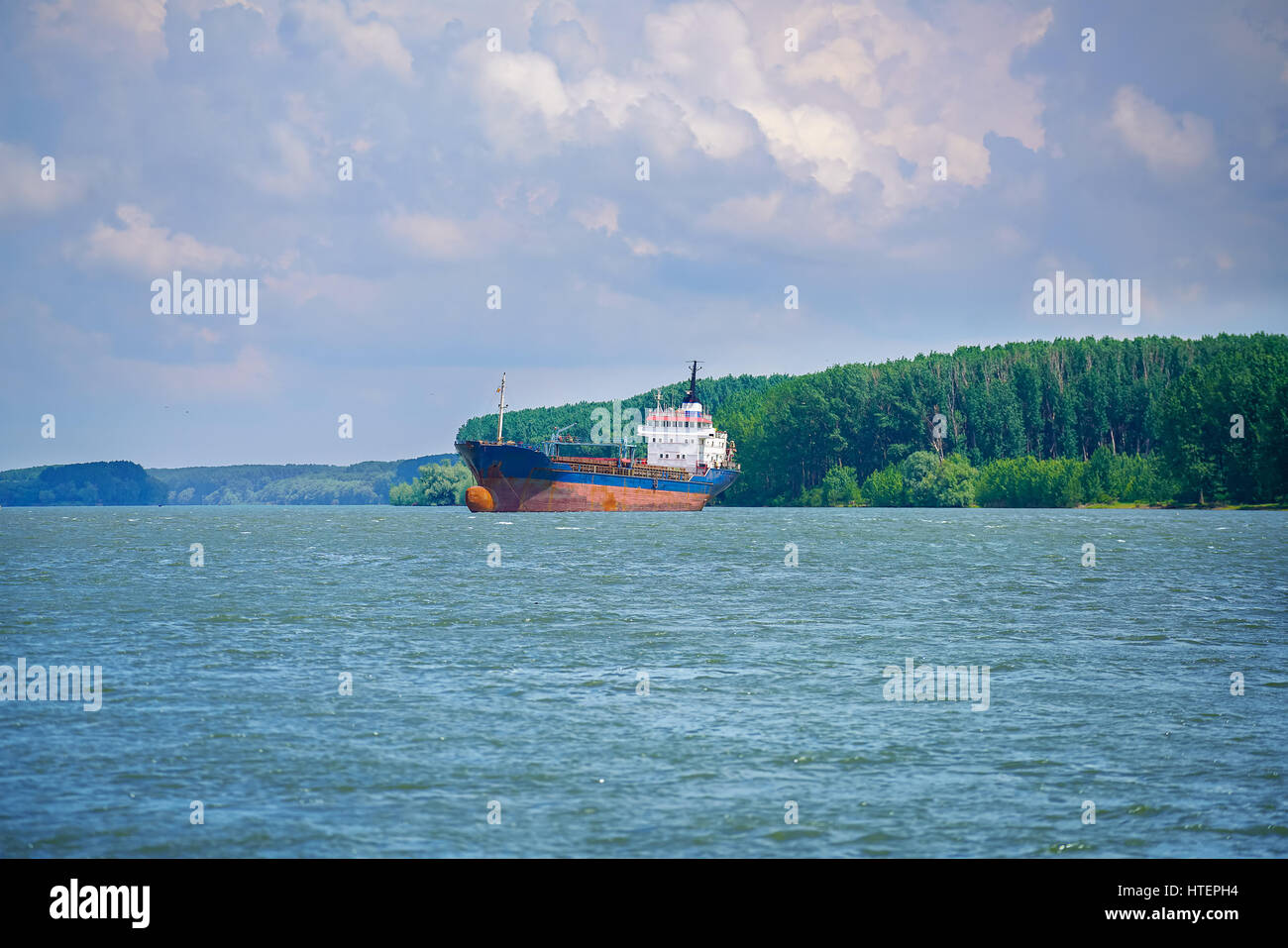 Large container ship in Danube Delta Stock Photo - Alamy