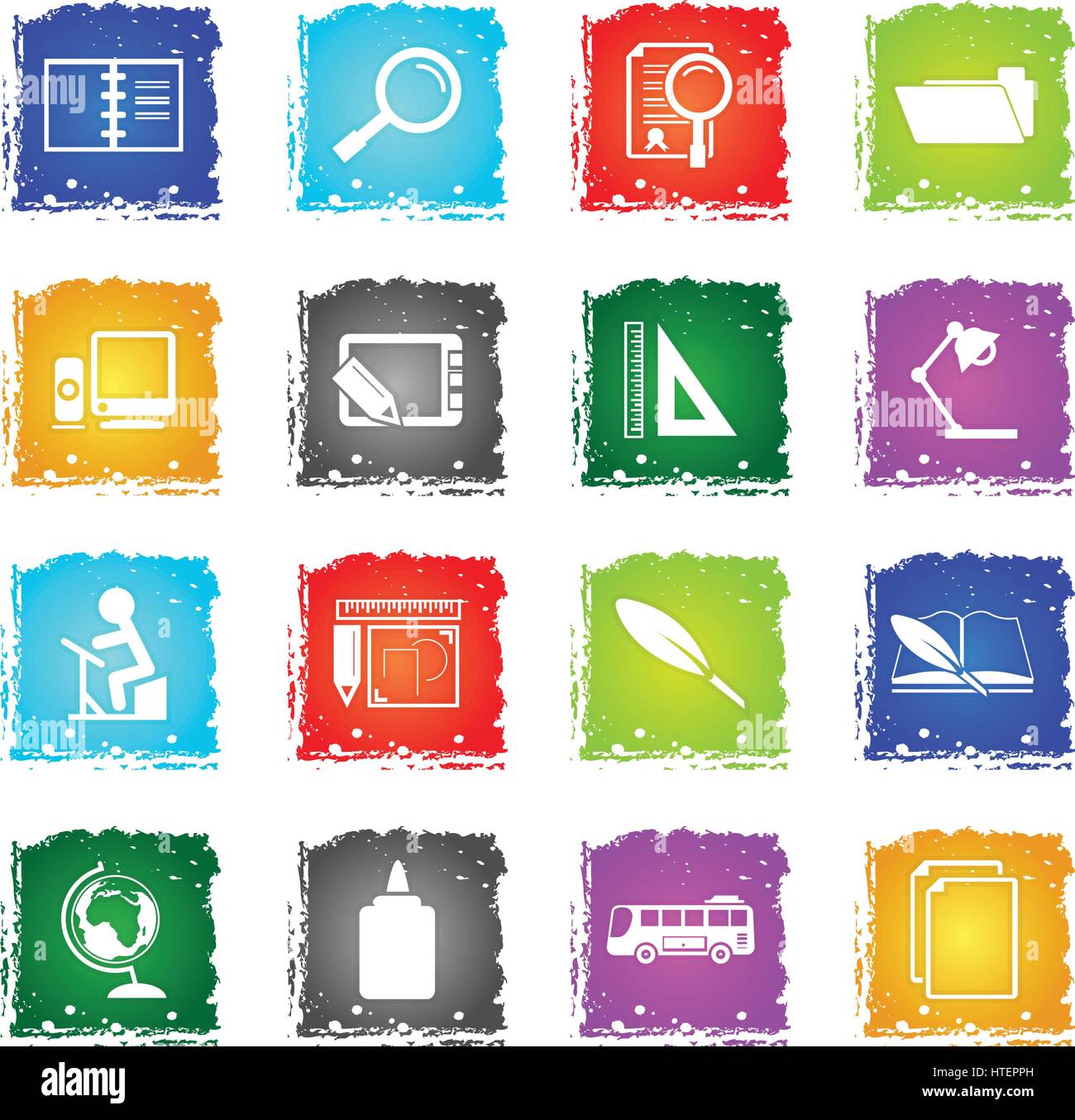 school vector web icons in grunge style for user interface design Stock ...