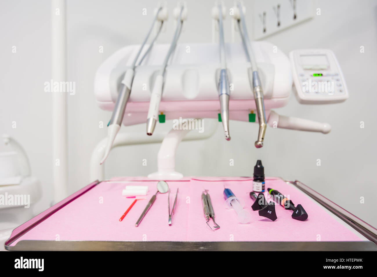 Dental chair instruments and drills Stock Photo - Alamy